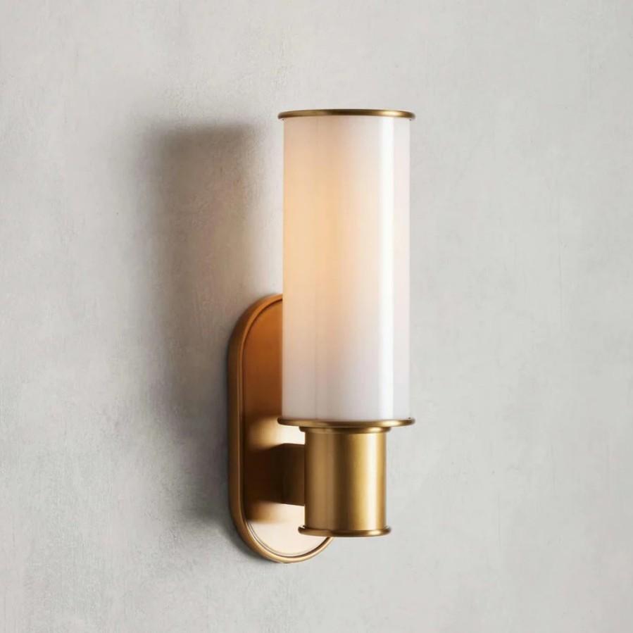 Harlin Milk Glass Wall Sconce 14" | Brass Bronze Nickel 1-Light Damp ...